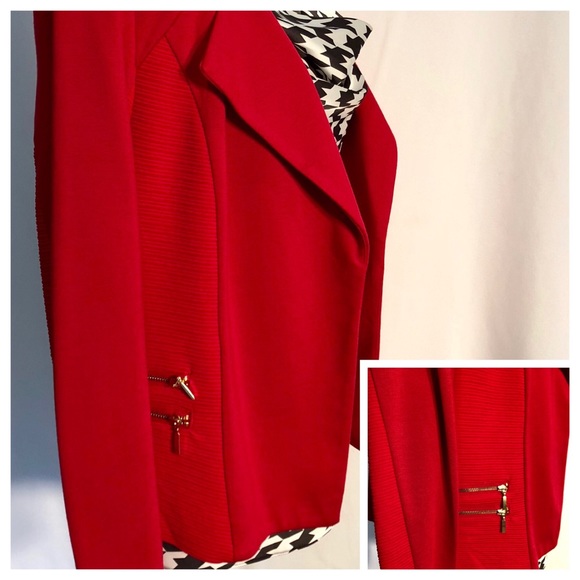 Chico's | Jackets & Coats | Chicos Red Modern Ponte Pieced Jacket ...
